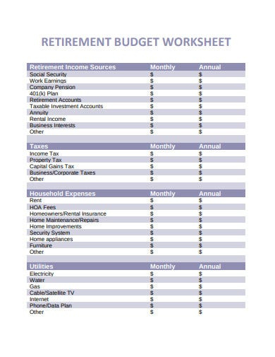 Fidelity Retirement Budget Worksheet Excel Budgeting Worksheets
