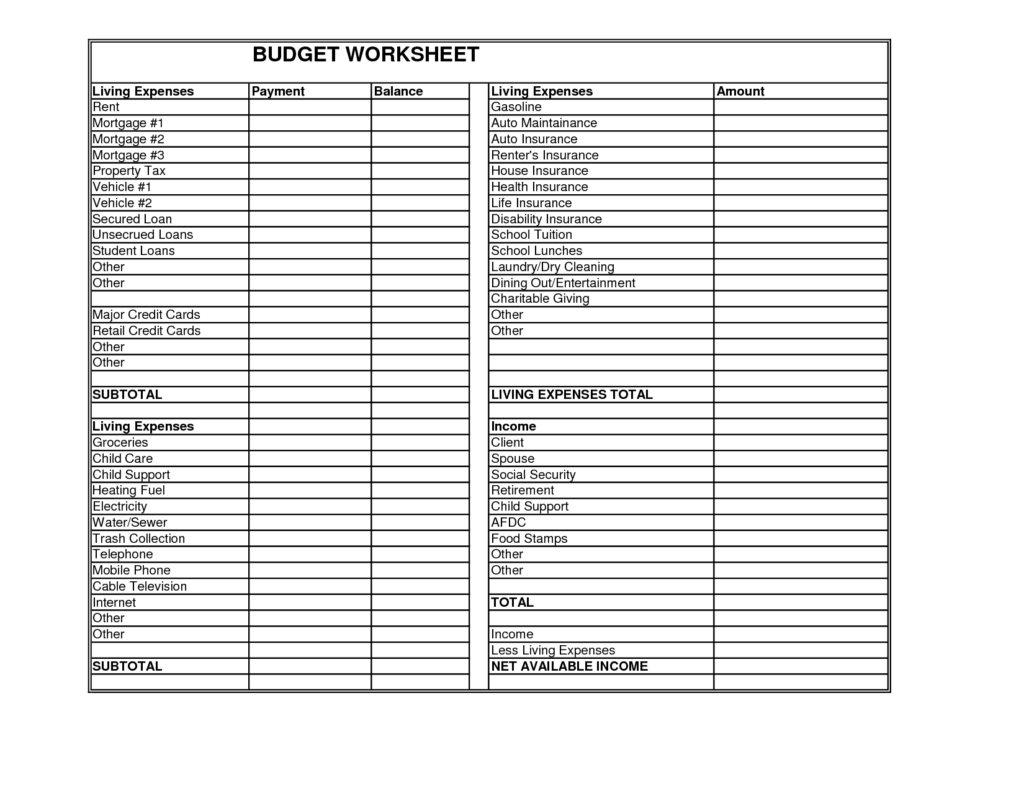 Chapter 13 Budget Worksheet Budgeting Worksheets