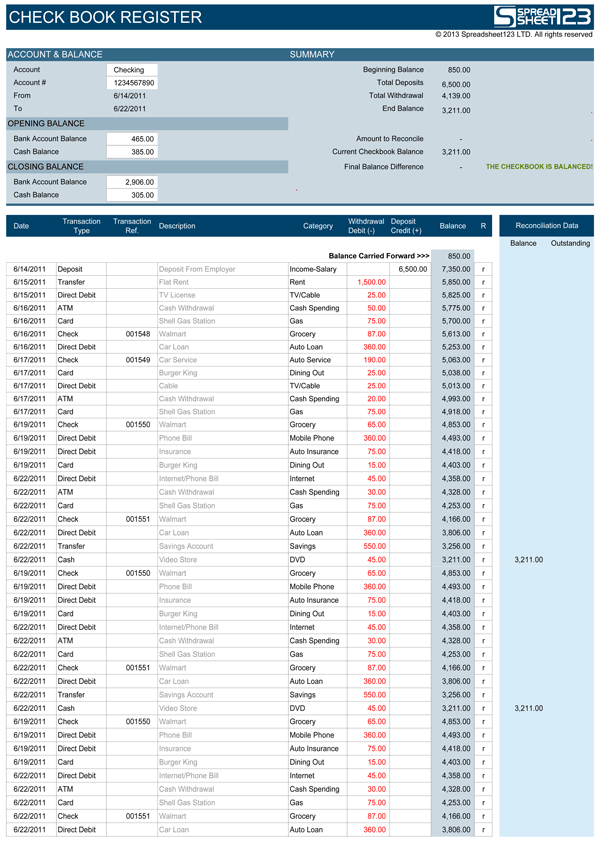 Does Excel Have A Checkbook Register Budgeting Worksheets