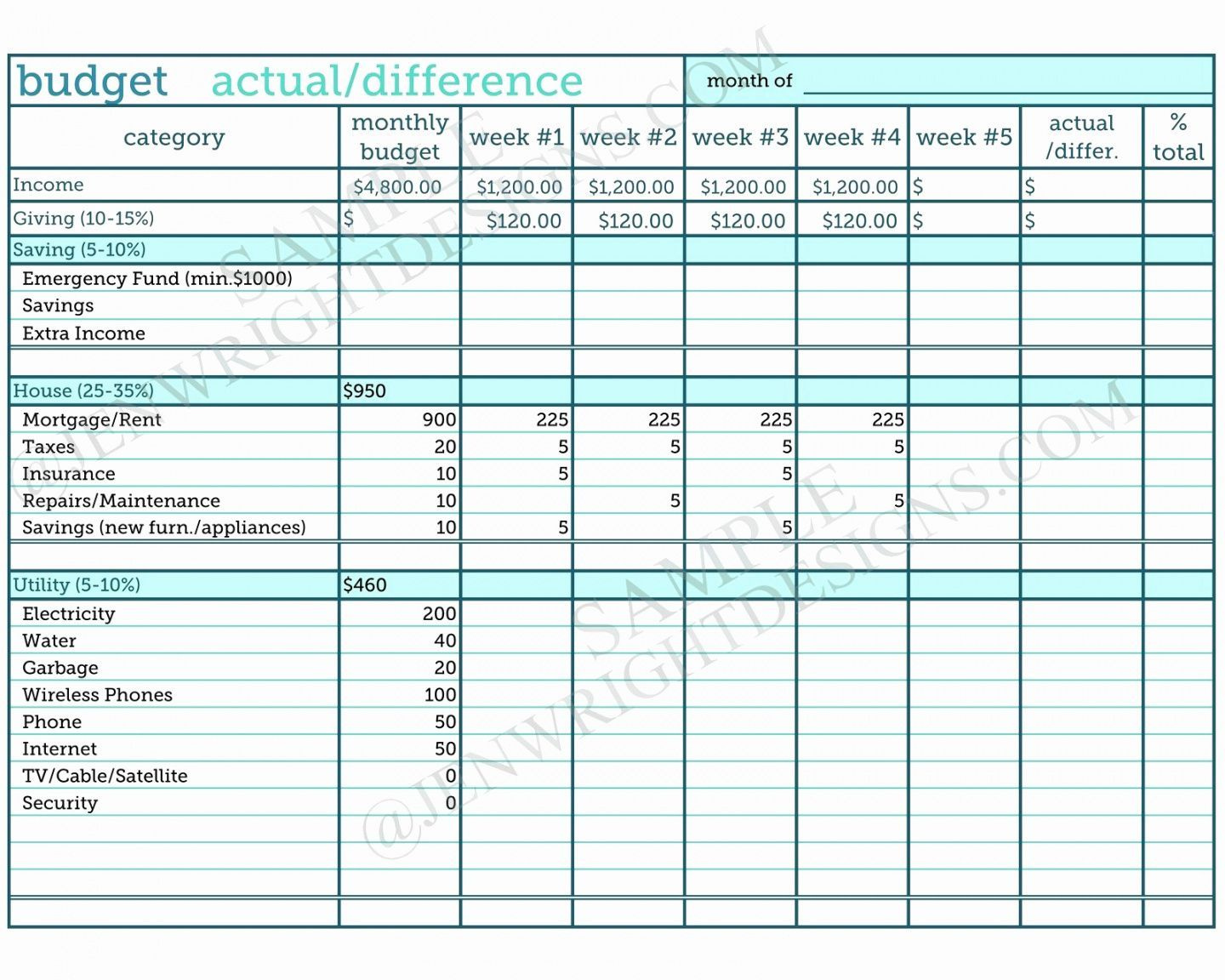 Monthly Zero Based Budget Worksheet Budgeting Worksheets
