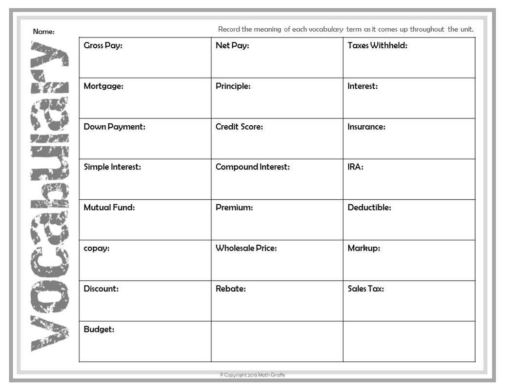 Money Management Worksheets For Teens Budgeting Worksheets
