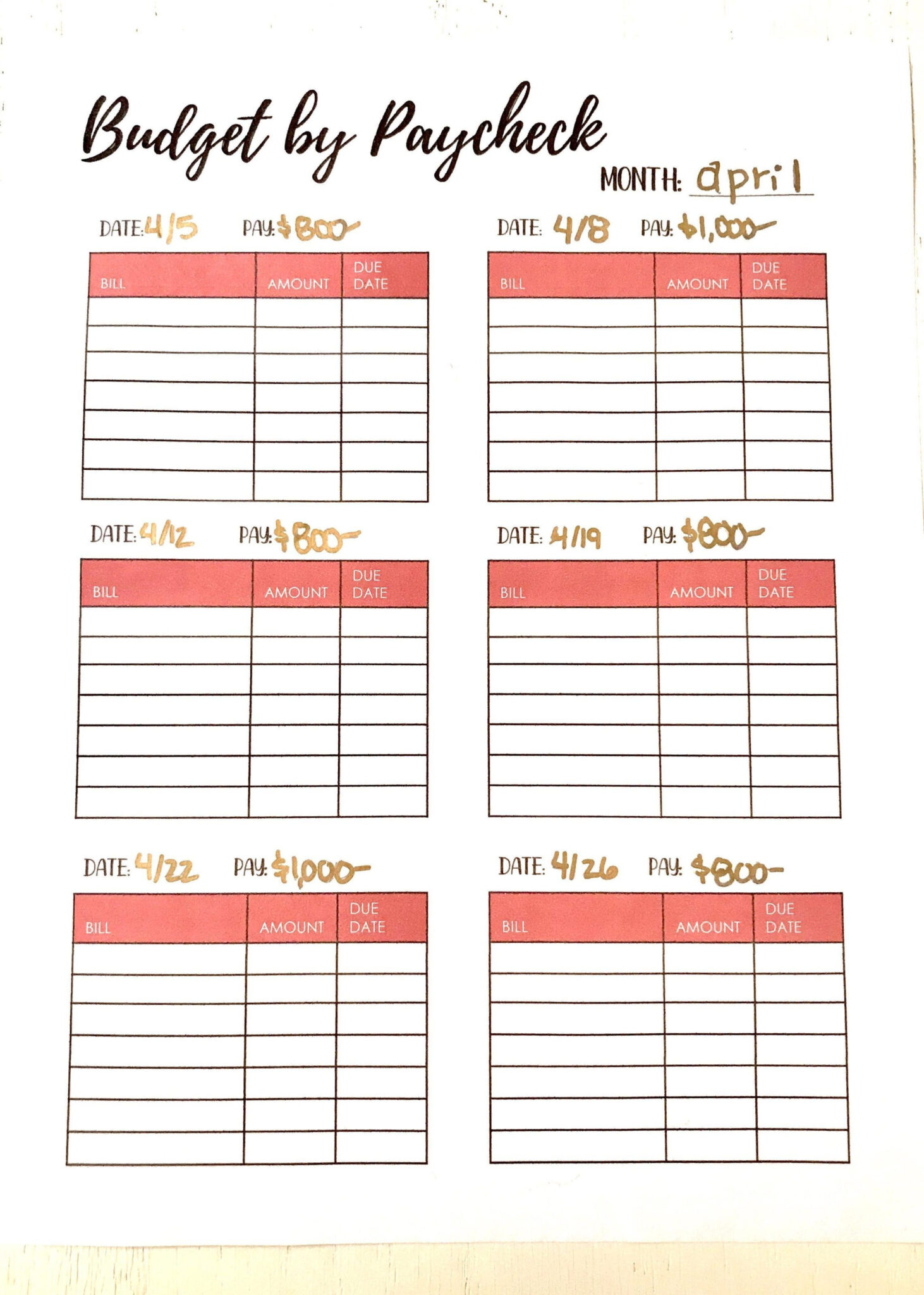 Free Printable Weekly Paycheck Budget Worksheets | Budgeting Worksheets