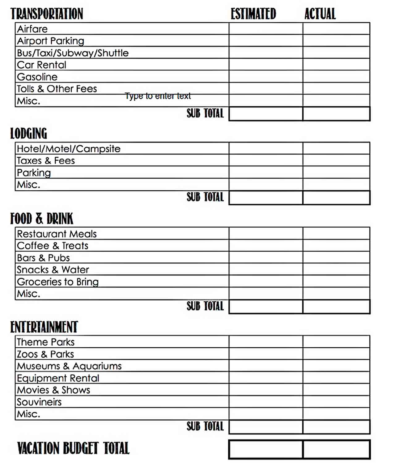 Budget For Vacation Worksheet Budgeting Worksheets
