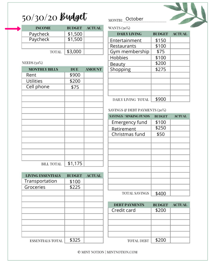 50 30 20 Budget Worksheet Budgeting Worksheets