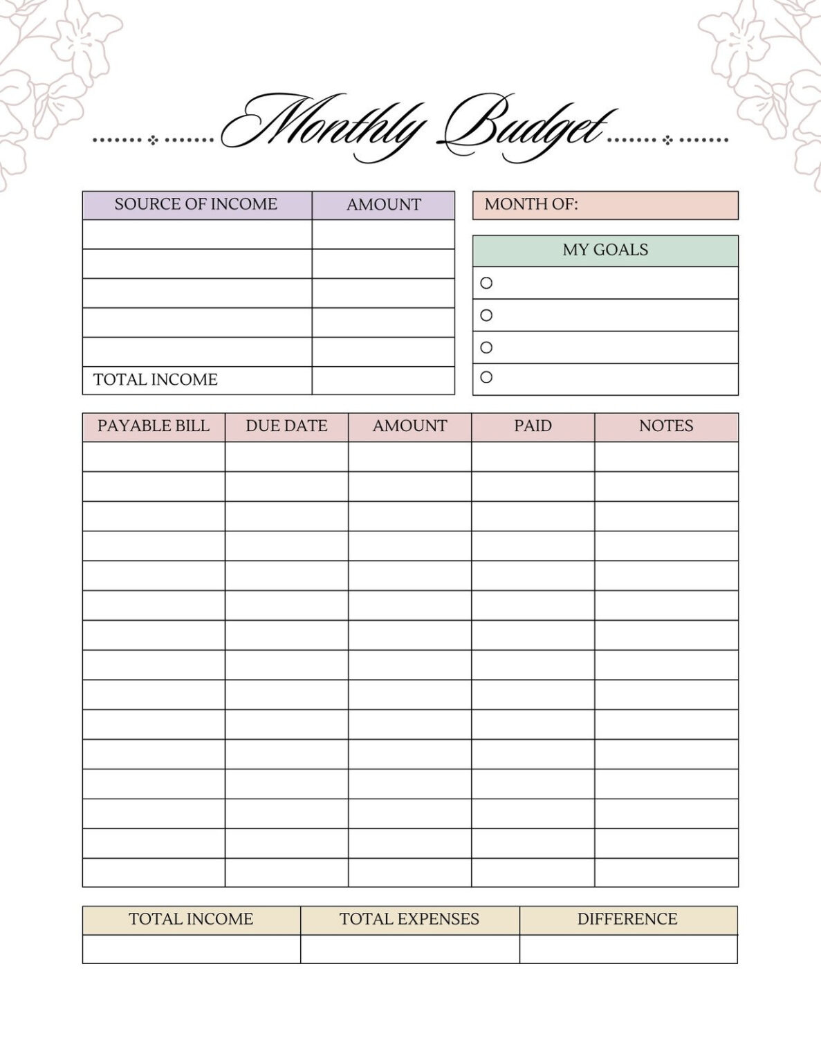 Basic Home Budget Worksheet – Budgeting Worksheets