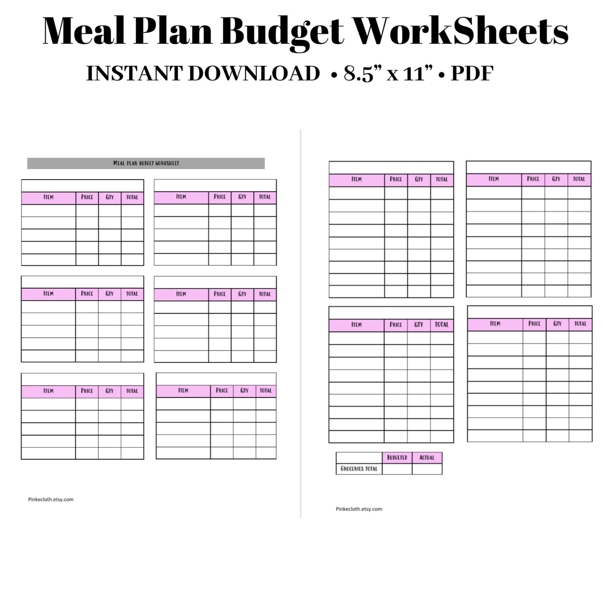 Grocery Budgeting Worksheets | Budgeting Worksheets