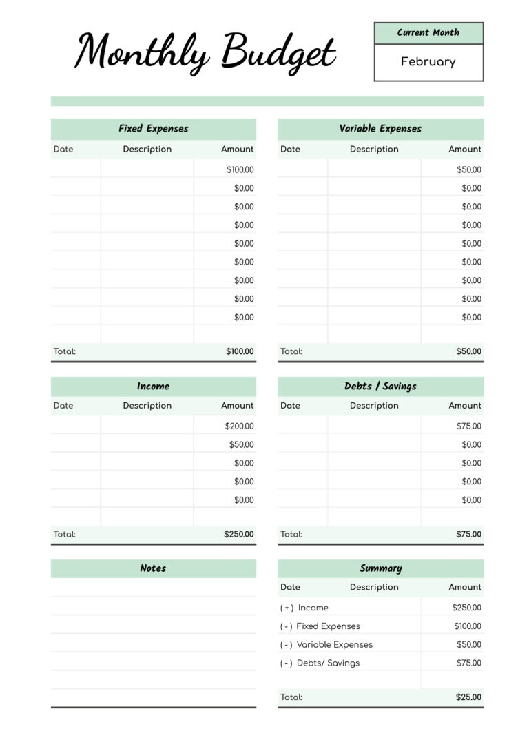 Free Monthly Personal Budget Worksheet | Budgeting Worksheets